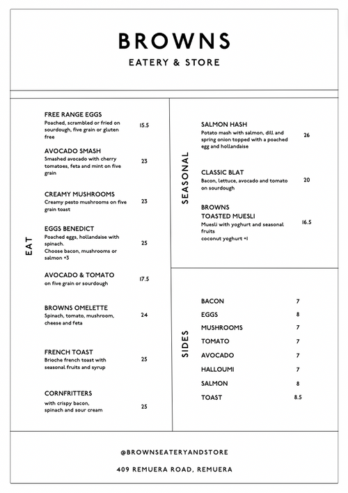 THE DAILY MENU – Browns Eatery and Store